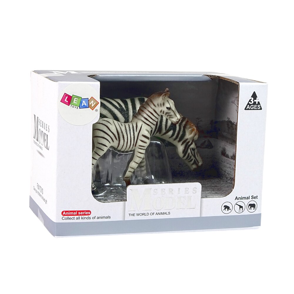 Set 2 figurine, Lean Toys, Zebra cu pui, Alb/Negru - eMAG.ro