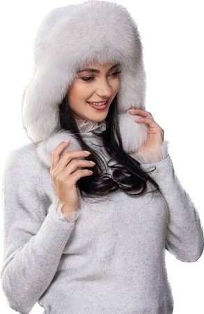 Caciula din blana naturala de vulpe polara si piele, Interior captusit ...