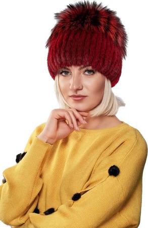 Fes din blana naturala de nurca si vulpe, Din Tricot elastic, Rosu ...