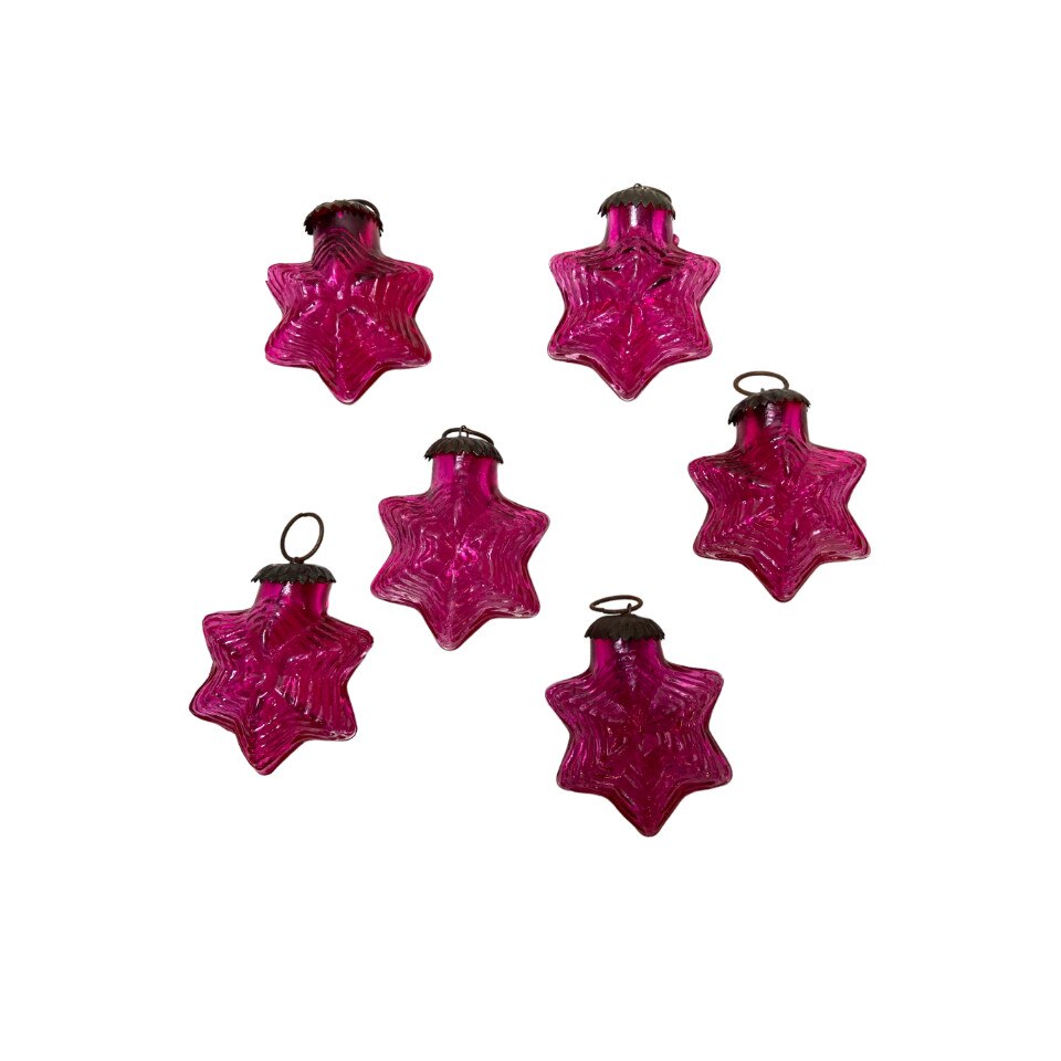 Set 6 globuri din sticla in forma de stea, 5 cm, mov - eMAG.ro