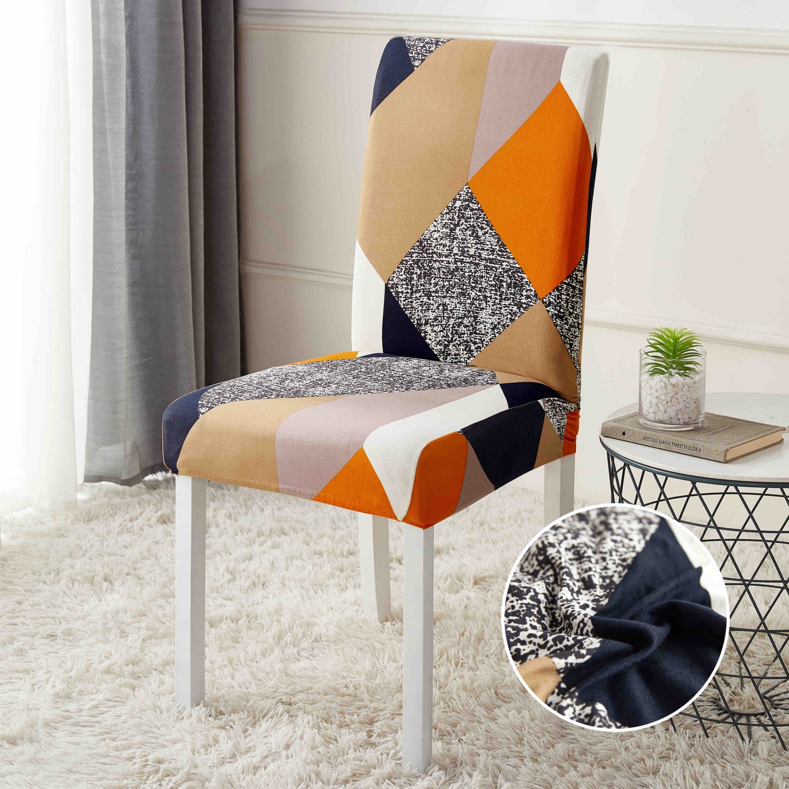 Set 6 huse universale pentru scaun, din bumbac si elastan, HS6-17 ...