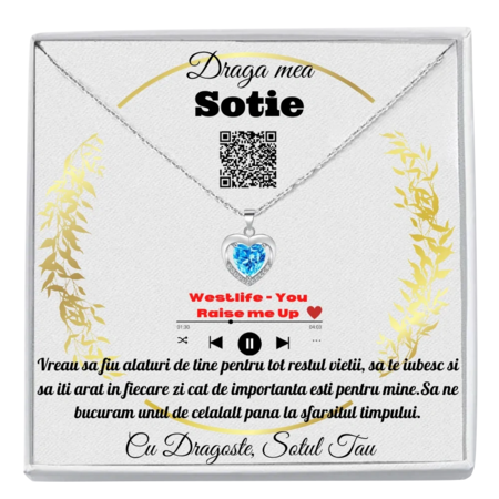 Set Cadou Colier Argint placat cu aur alb rodiat inimioara, cutiuta ...