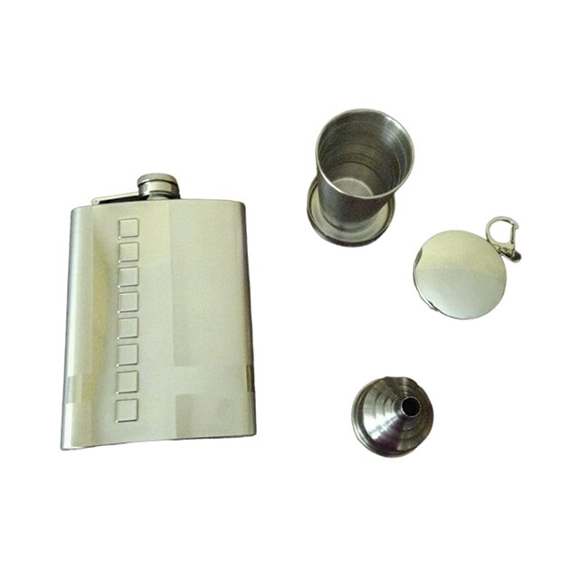 Set joc de sah complet, plosca de 100 ml, pahar pliabil din inox si ...