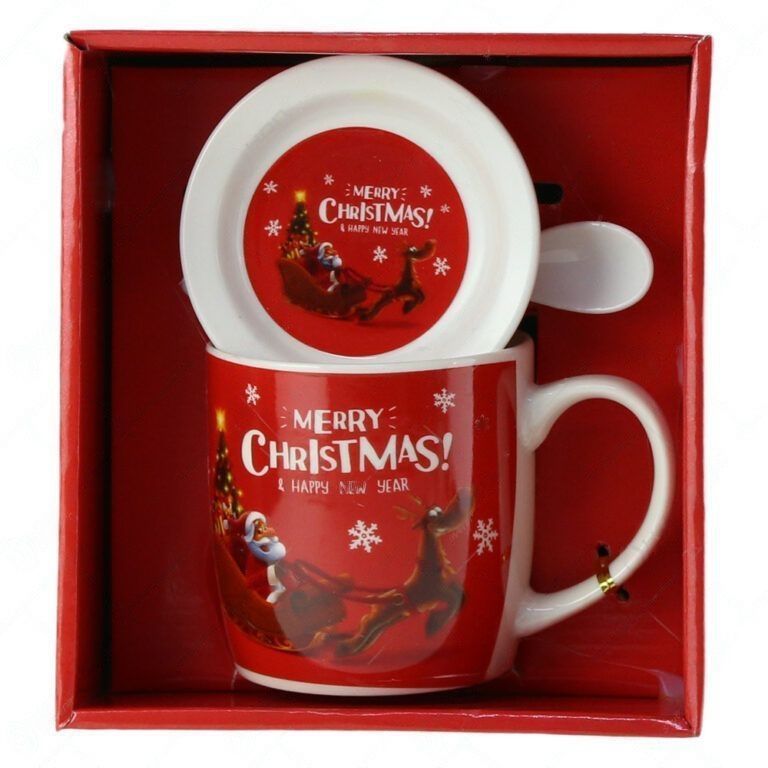 Set Craciun Cana cu farfurie si lingurita din ceramica 330 ml, Merry ...