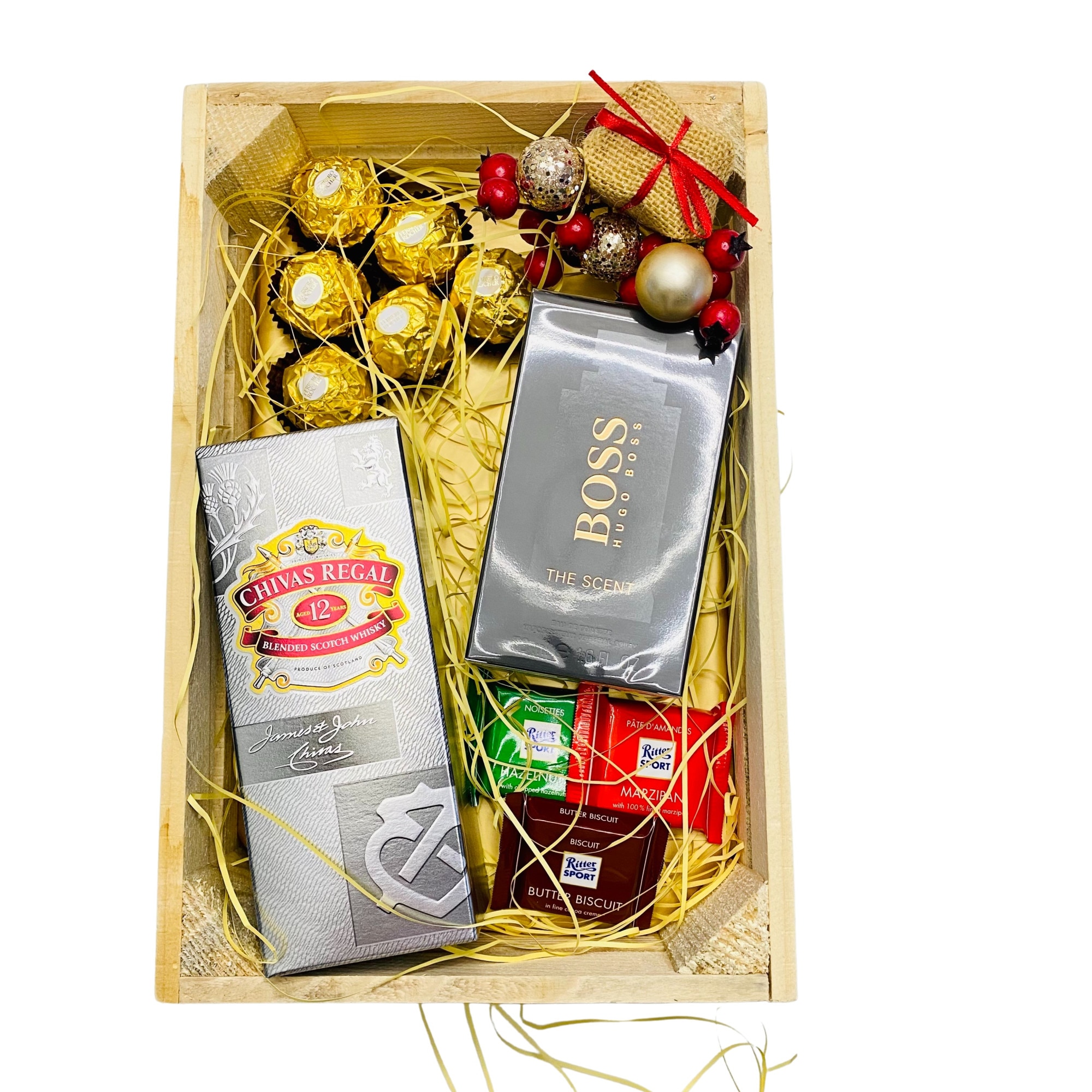 Cutie Cadou Chocobox, pentru Barbati, cu Chivas Regal, Parfum Hugo Boss ...