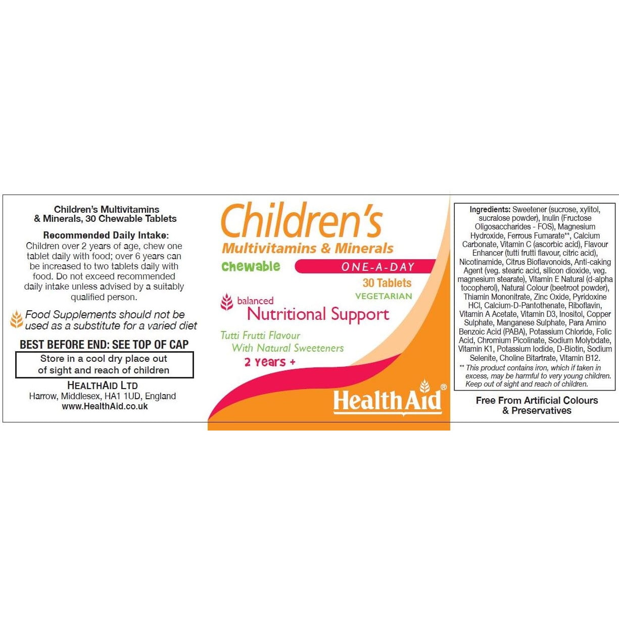 Vitamine/Minerale pentru copii, HealthAid, 2+ ani, 30 tablete - eMAG.ro