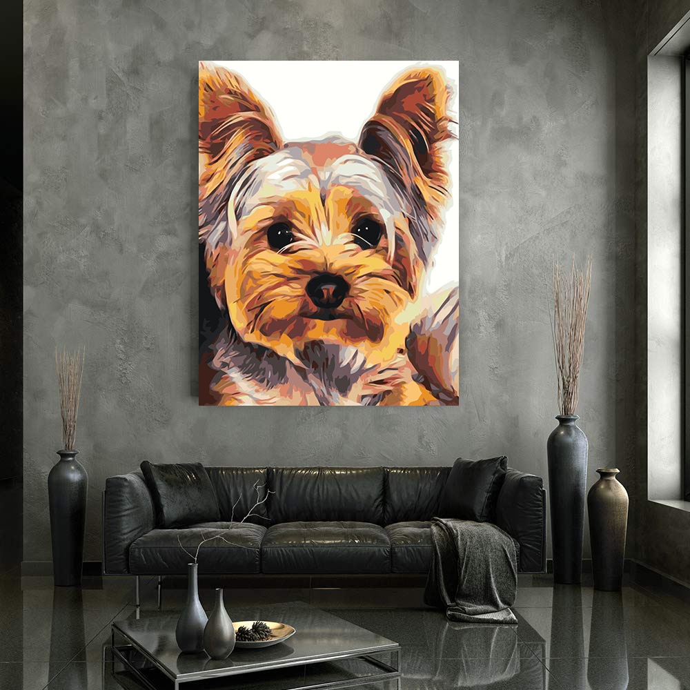 Set pictura pe numere Caine Yorkshire 3025, panza bumbac pe rama lemn ...