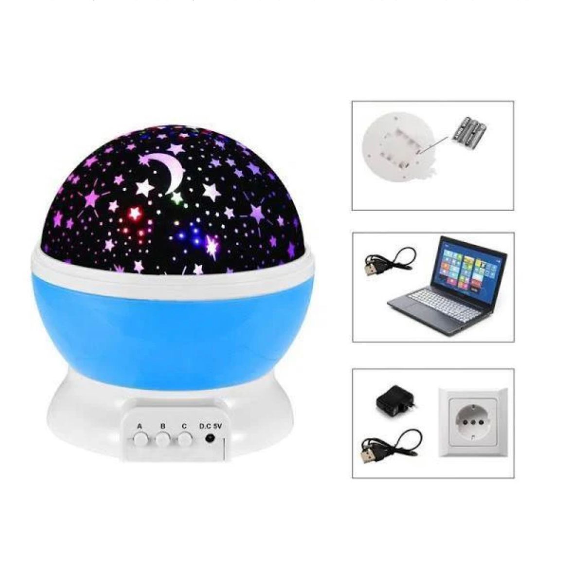 Proiector Star Master, Led, USB, functie rotatie, Alb-Albastru - eMAG.ro