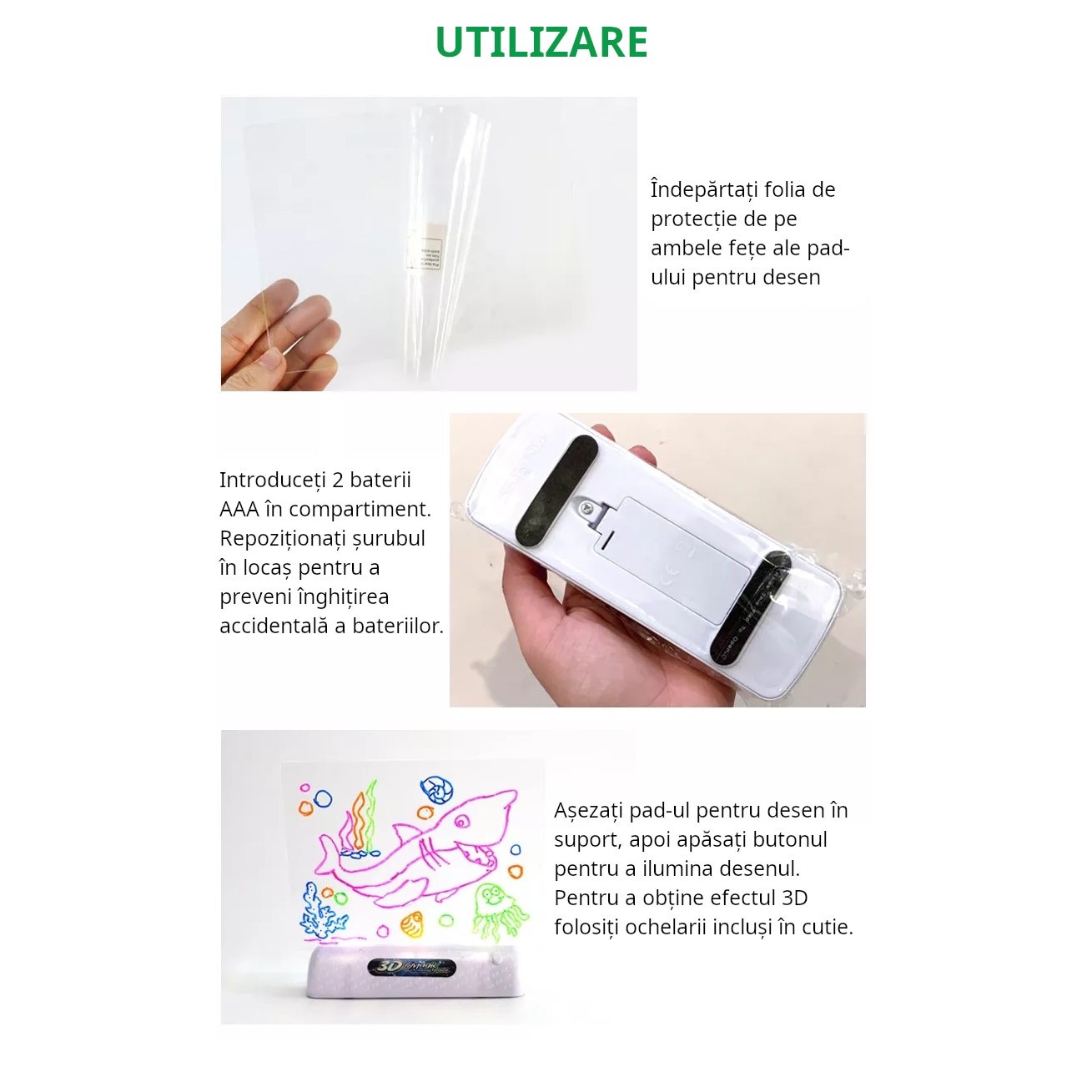 Tableta Interactiva Desenat Copii eOptima® 3D Pad Magic Ocean, Led ...