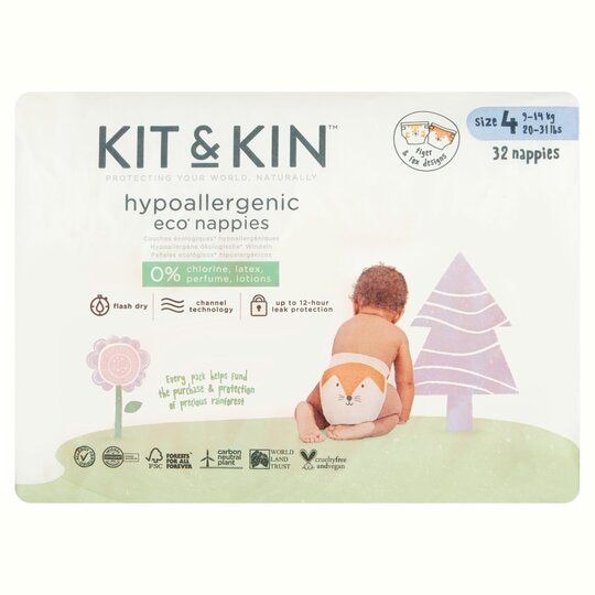 Scutece Hipoalergenice Eco Kit&Kin, Marimea 4, 9-14 kg, 128 buc - eMAG.ro