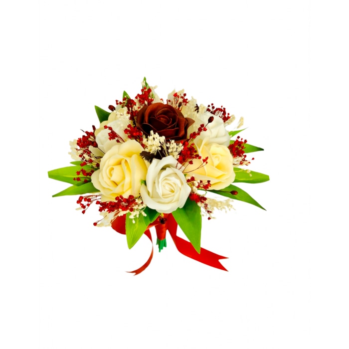 Малък персонализиран букет с рози и булчинско цвете Грена, Многоцветен ...