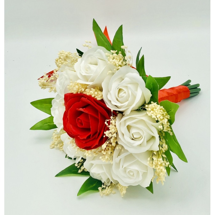 Buchet mic personalizabil cu trandafiri si floarea miresei Rosu, Alb ...