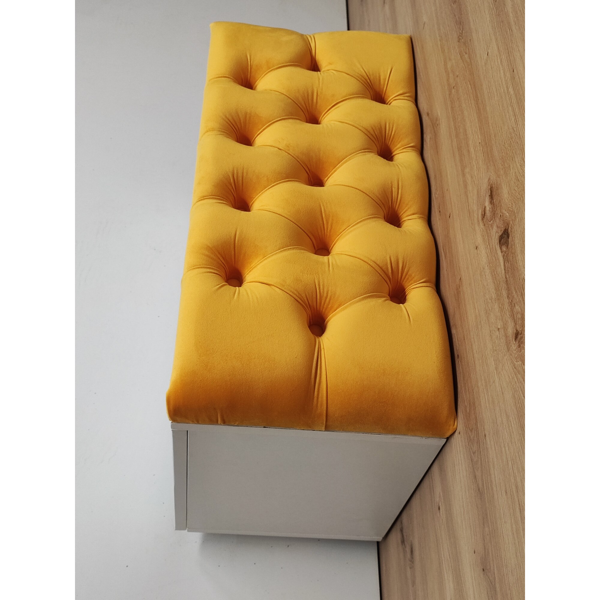 Dulap tip bancuta tapitata din pal melaminat alb/galben, R&M,60×32×48 ...