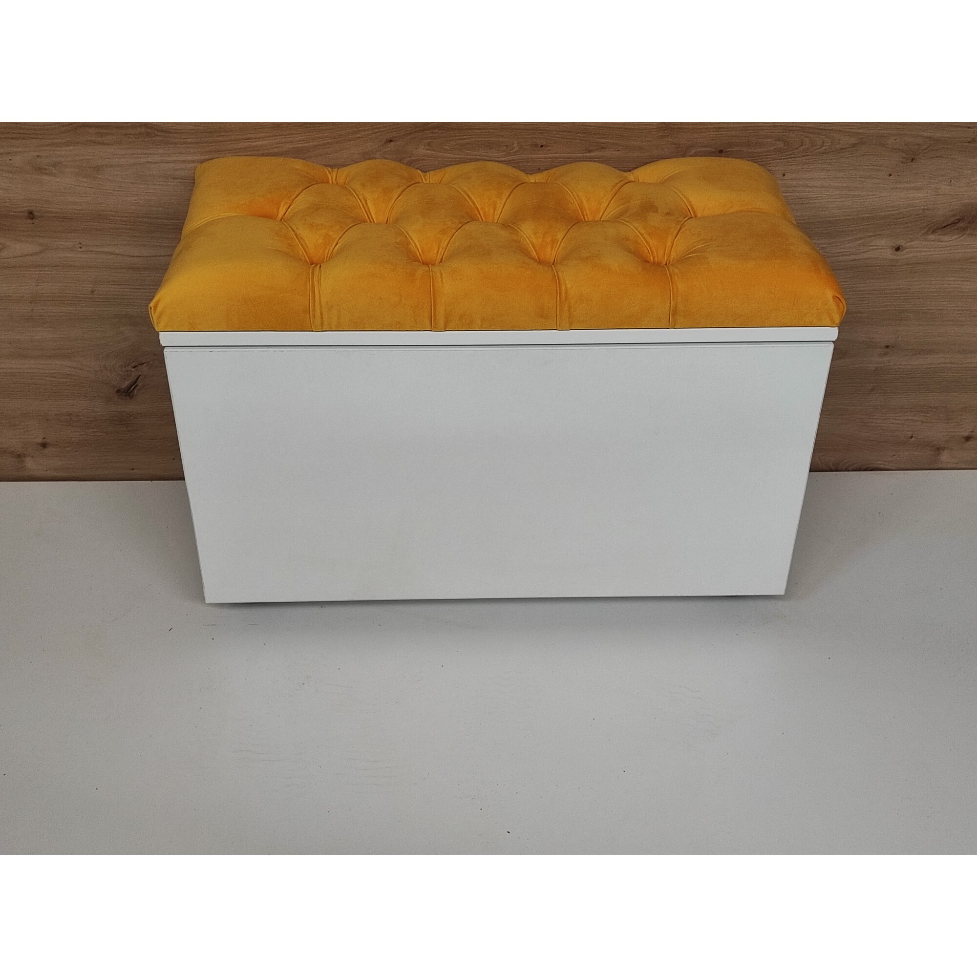 Dulap tip bancuta tapitata din pal melaminat alb/galben, R&M,60×32×48 ...