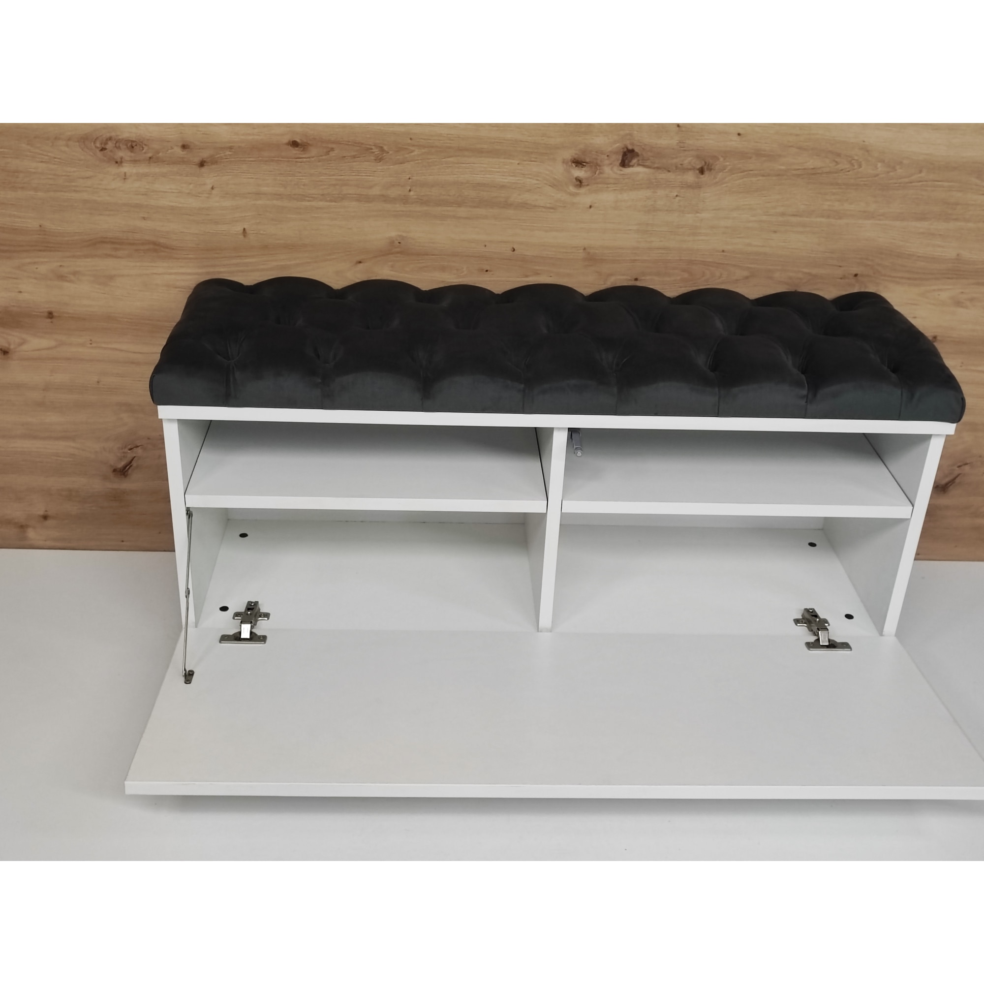 Pantofar tip bancuta tapitata din pal melaminat alb/gri antracit ...