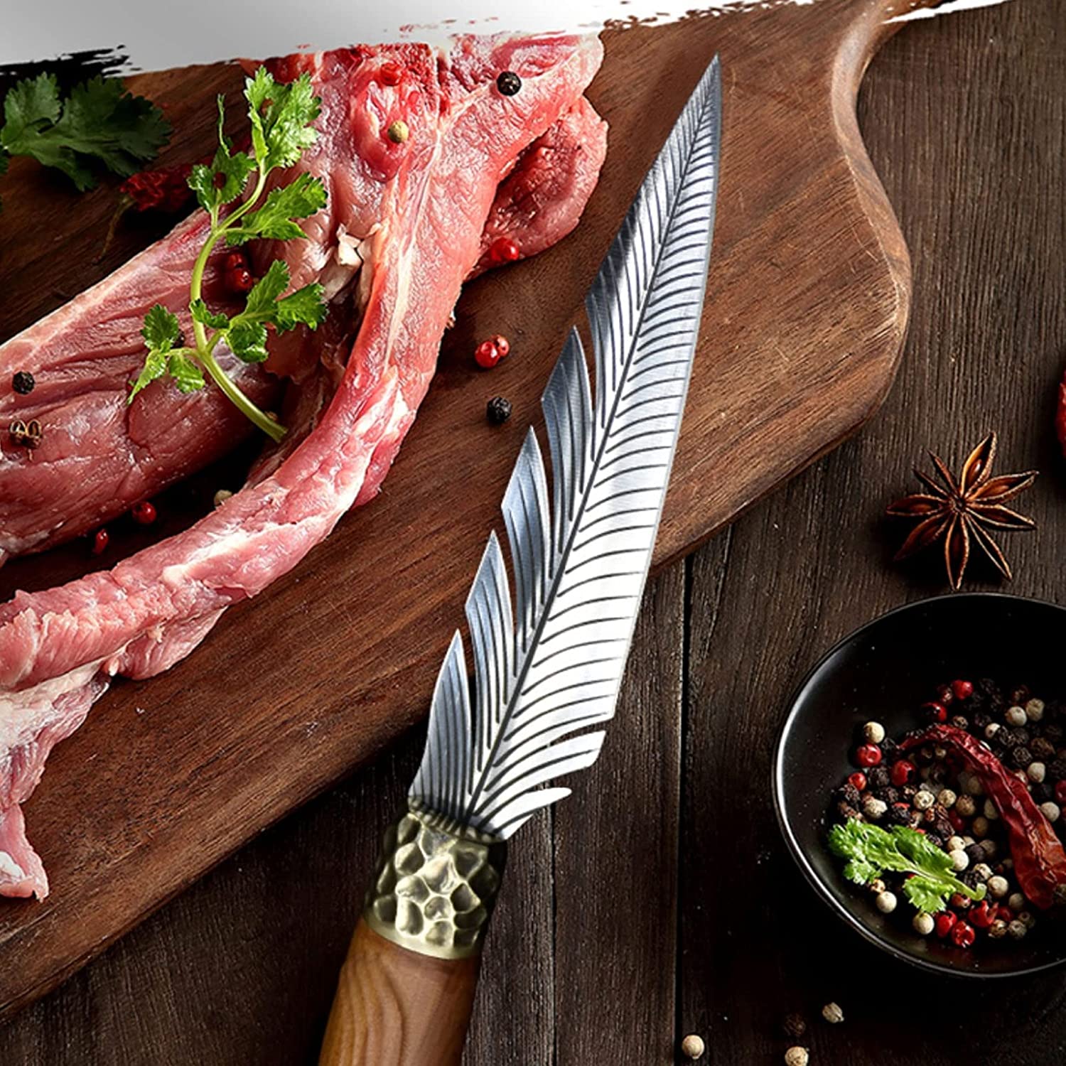 Cutit bucatarie design cu lama in forma de pana, Cutit japonez forjat ...