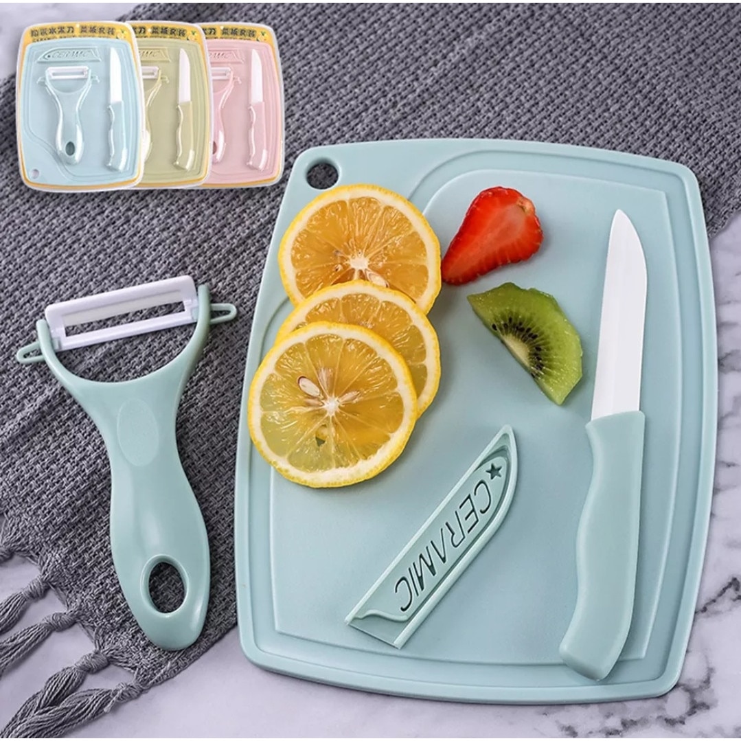 Set cutite din ceramica cu tocator, peeler, cutit fructe si protectie ...