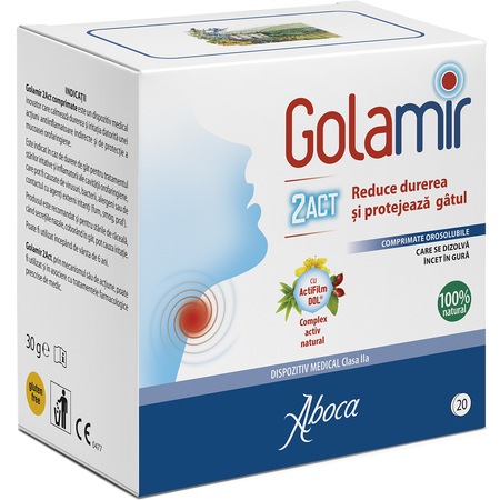 Golamir 2Act, durere de gat si in cavitatea bucala, 20 comprimate ...
