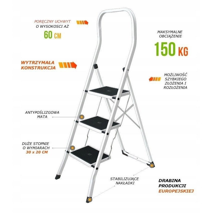 Scara pliabila cu 3 trepte, Eurogold, 17-uniw, max 150 KG, inaltime max ...