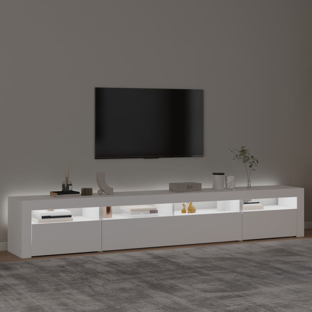 Comoda TV cu lumini LED vidaXL, 240x35x40 cm, alb - eMAG.ro