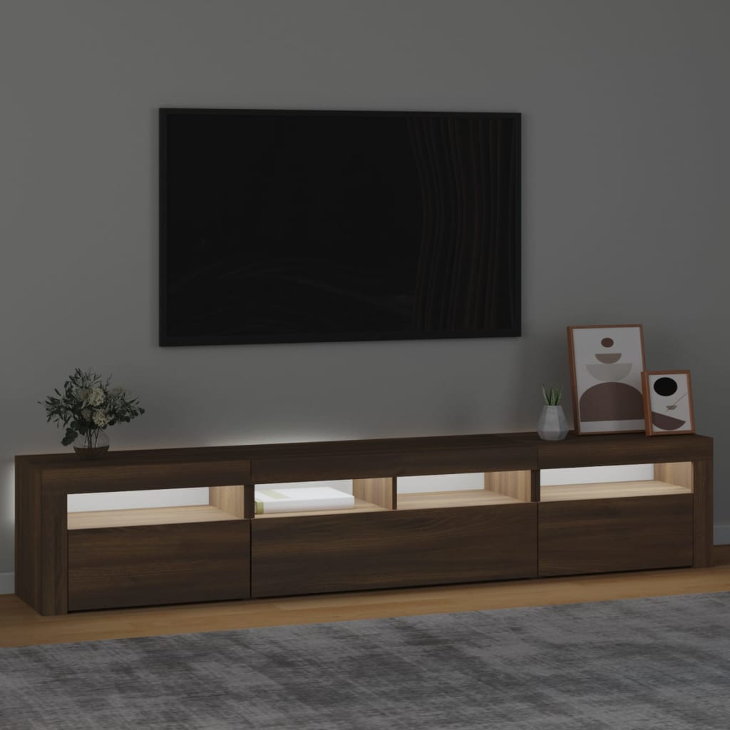 Comoda TV cu lumini LED vidaXL, stejar maro, 210x35x40 cm, 40.1 kg ...