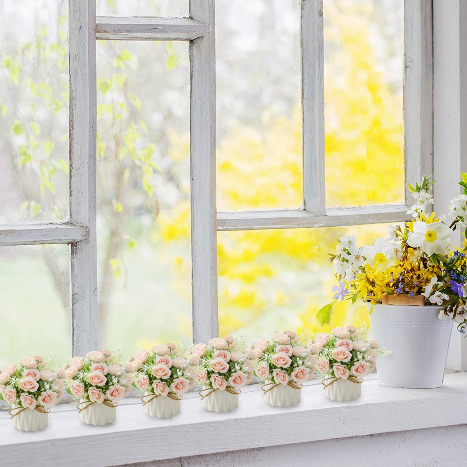 Flori artificiale, Ceramica/Plastic, Trandafiri, 21x24 cm, Roz - eMAG.ro