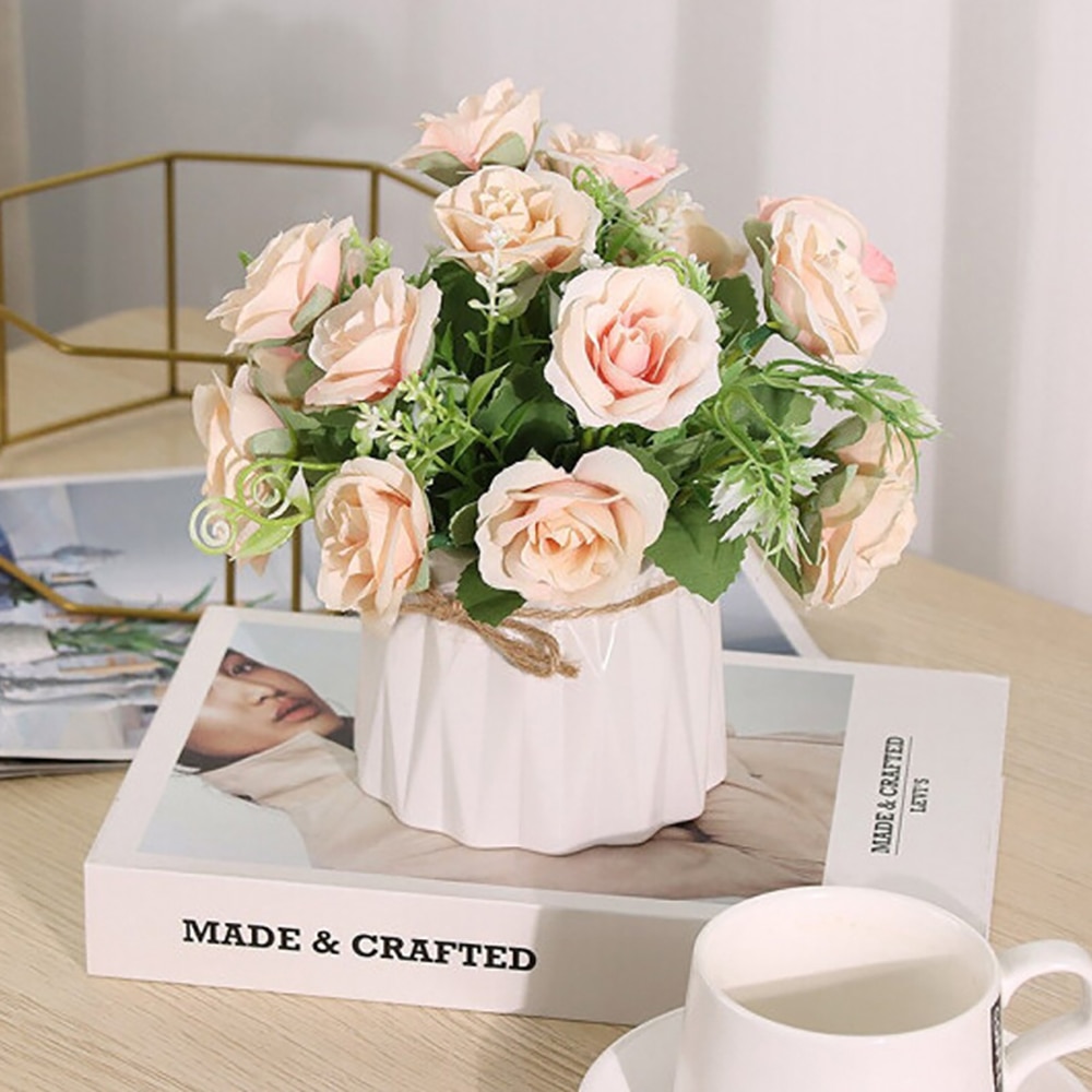 Flori artificiale, Ceramica/Plastic, Trandafiri, 21x24 cm, Roz - eMAG.ro