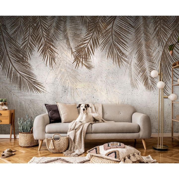 Fototapet Pene Frunze Beton Perete 416x254 cm, Modern Vlies Tapet - eMAG.ro