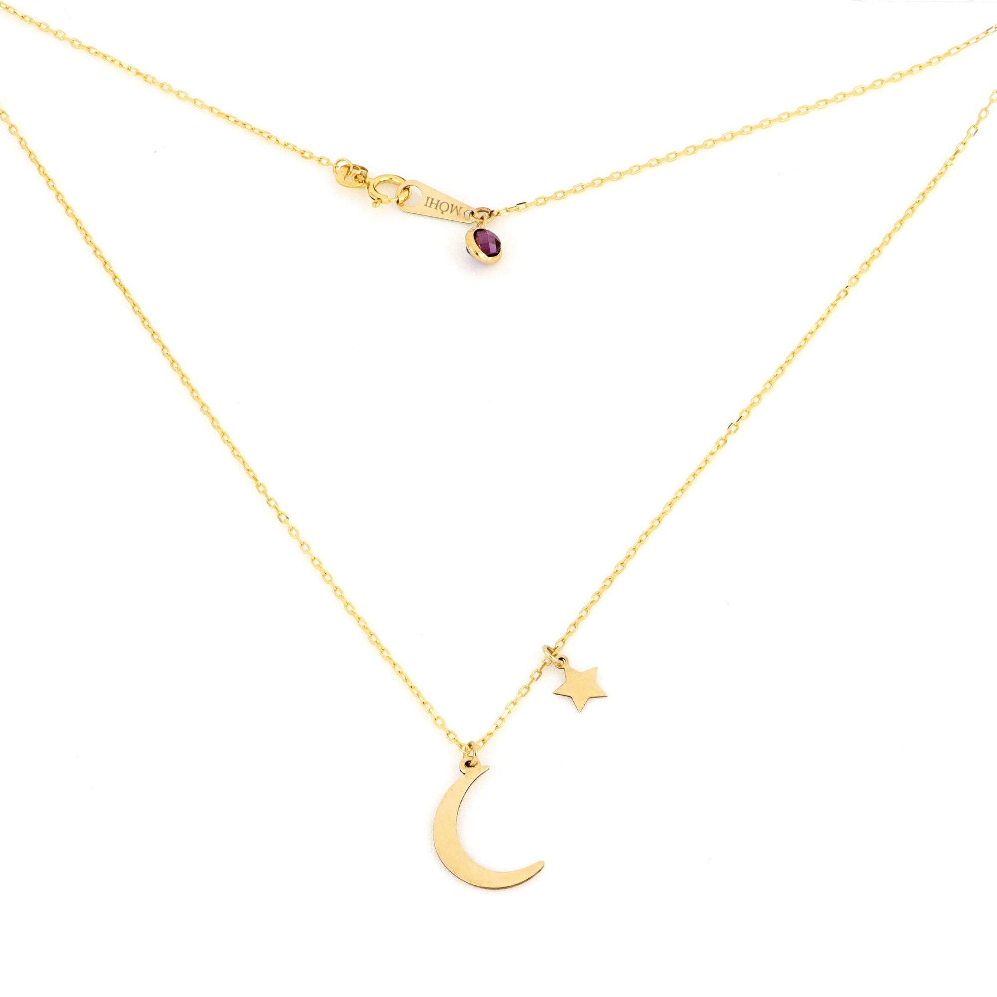 Lant cu pandante in forma de semiluna si stea, aur 14k - eMAG.ro