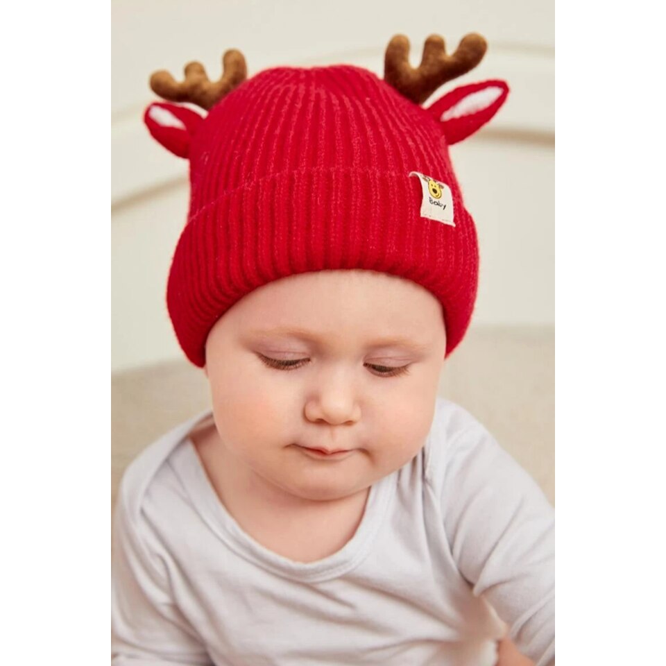 Gyerek sapka, játékos rénszarvas fülekkel, 2-5 éves, piros, EFAYN - eMAG.hu