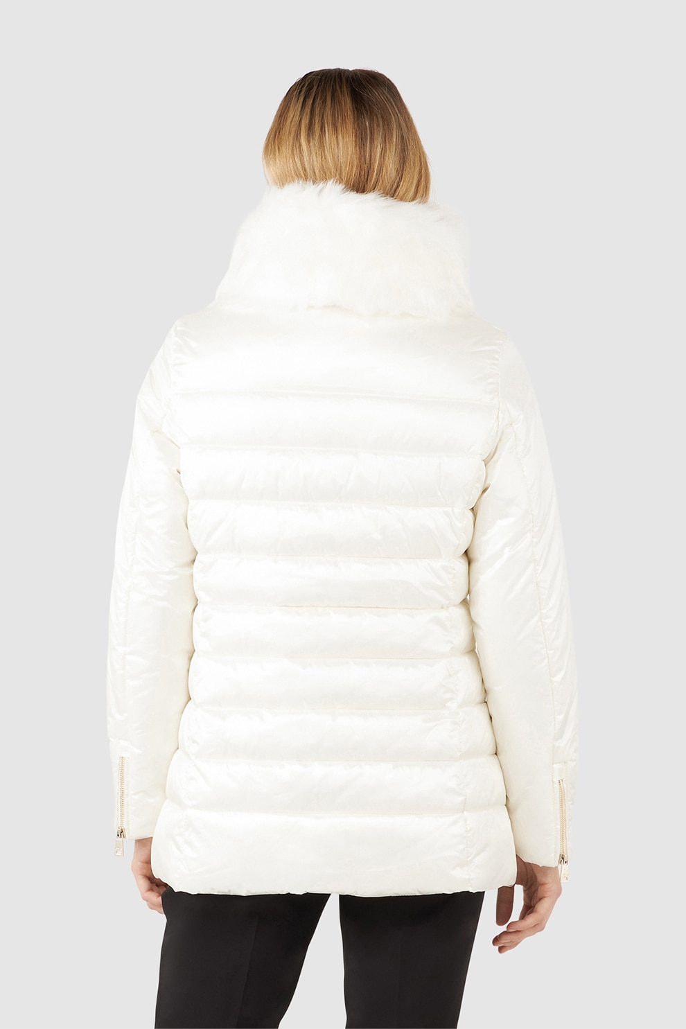 Oltre, Geaca matlasata cu guler detasabil de blana sintetica, Crem, 44 ...