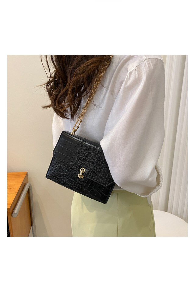 Geanta de dama Kelly neagra din piele ecologica tip piele de croco, 18 ...