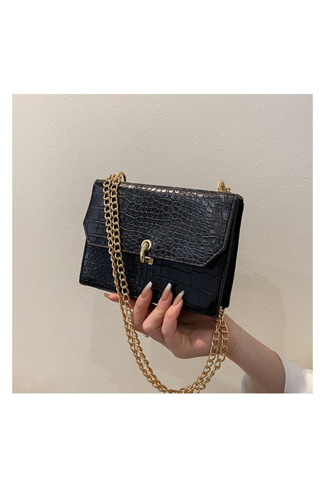 Geanta de dama Kelly neagra din piele ecologica tip piele de croco, 18 ...