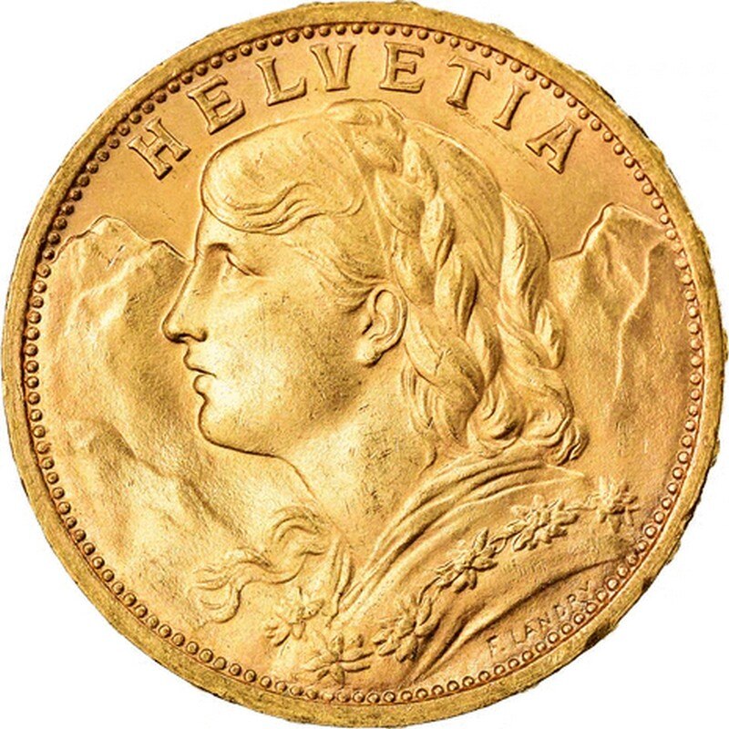 Moneda istorica din Aur - 20 de franci Helvetia 6.45 grame - eMAG.ro