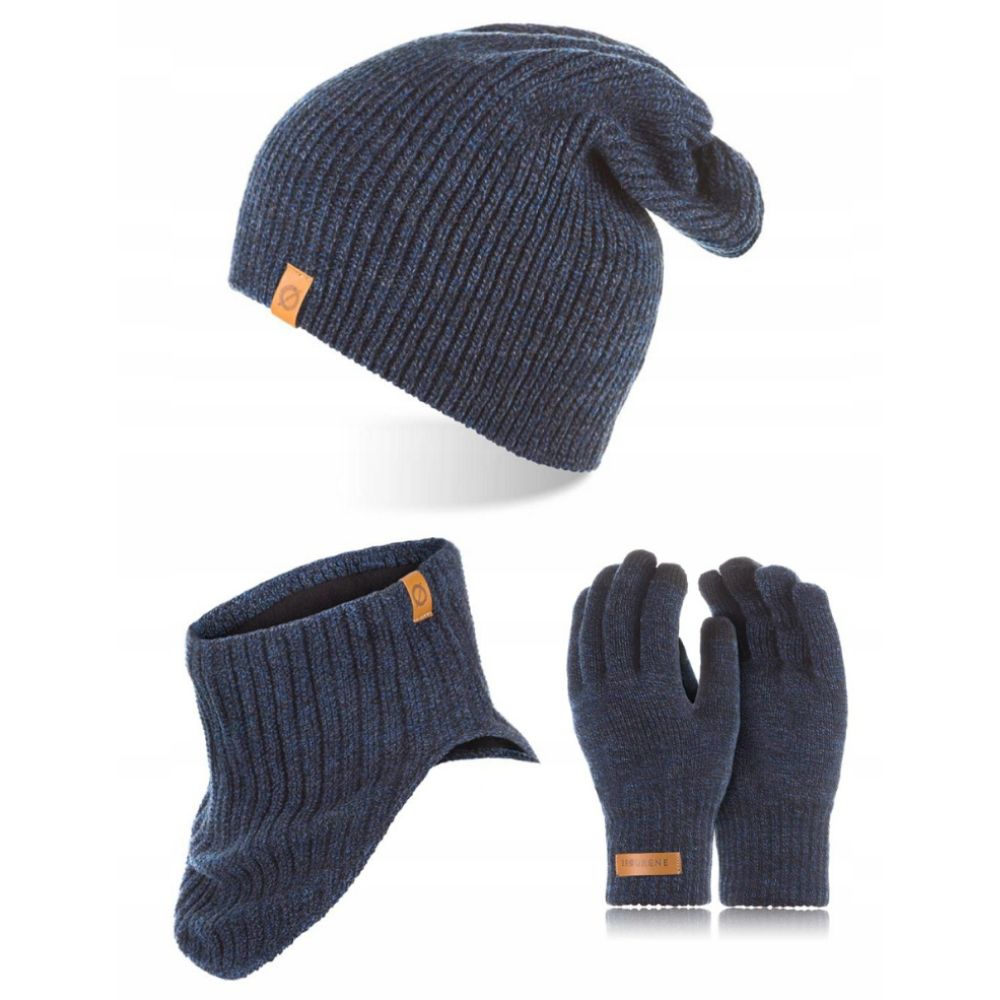 Set caciula cu manusi si fular Brodrene, Acril, Universal, Bleumarin ...