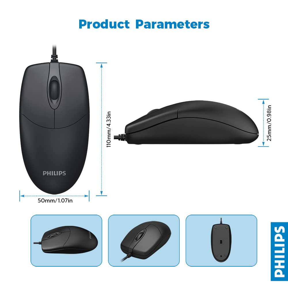 Mouse USB, Philips, 1000dpi, Negru - eMAG.ro
