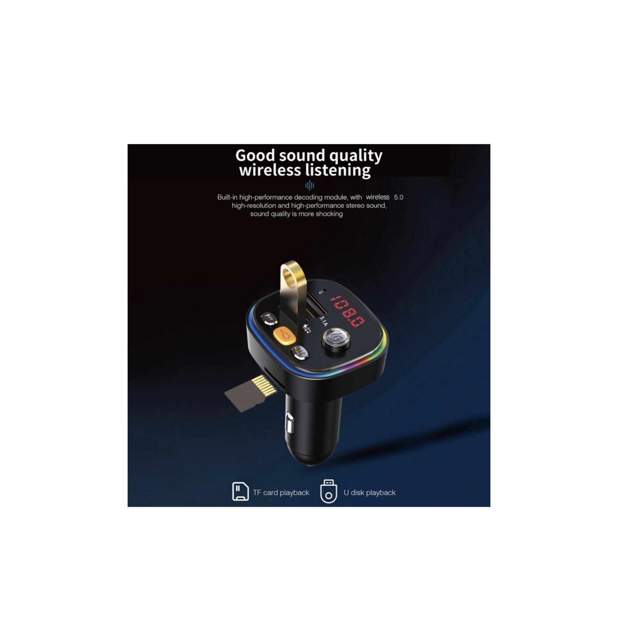 Modulator FM Cu Bluetooth, 2 Porturi USB pentru Incarcare, Lumina RGB ...