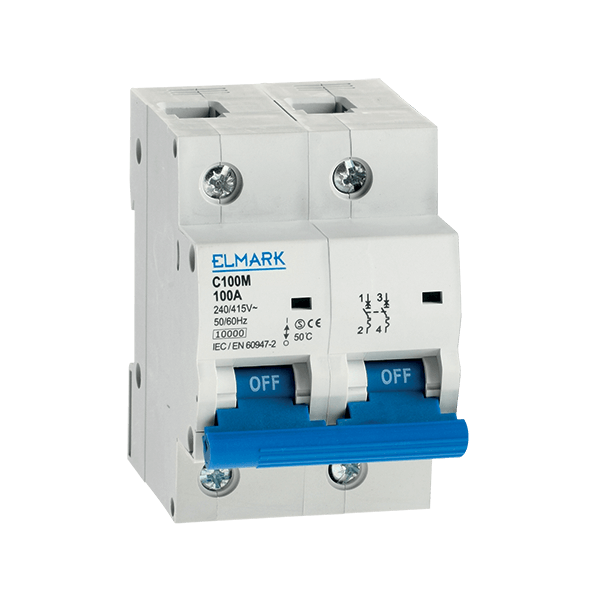 Автоматичен прекъсвач, Elmark C100M, 80A, 2P, 10kA, Крива В - eMAG.bg