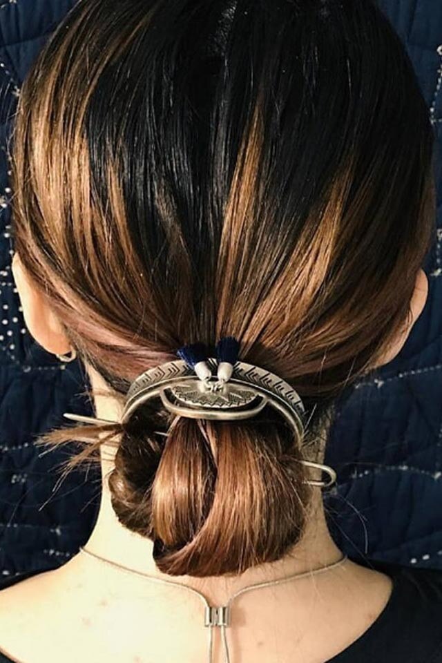 Accesoriu pentru coc, model etnic cu soare si canafi Argintiu - eMAG.ro