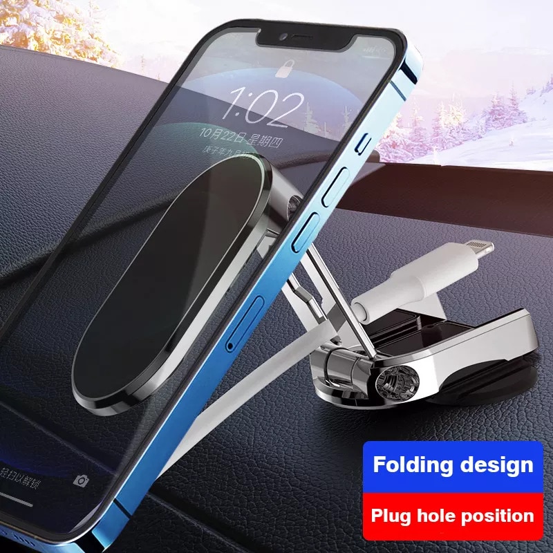 Suport auto pentru telefon, Magnetic, Rotire 360 de grade, Pliere dubla ...