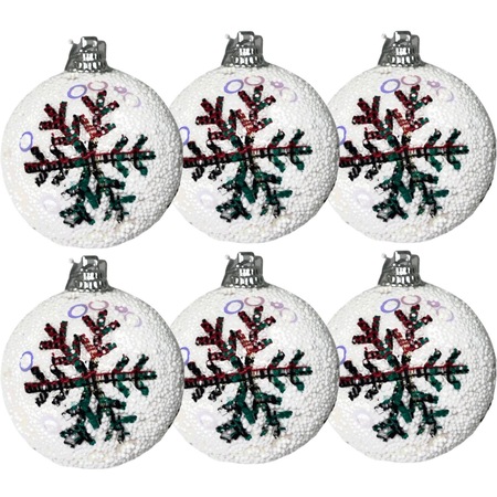 Set 6 globuri albe cu model fulg de Craciun, 6 cm - eMAG.ro