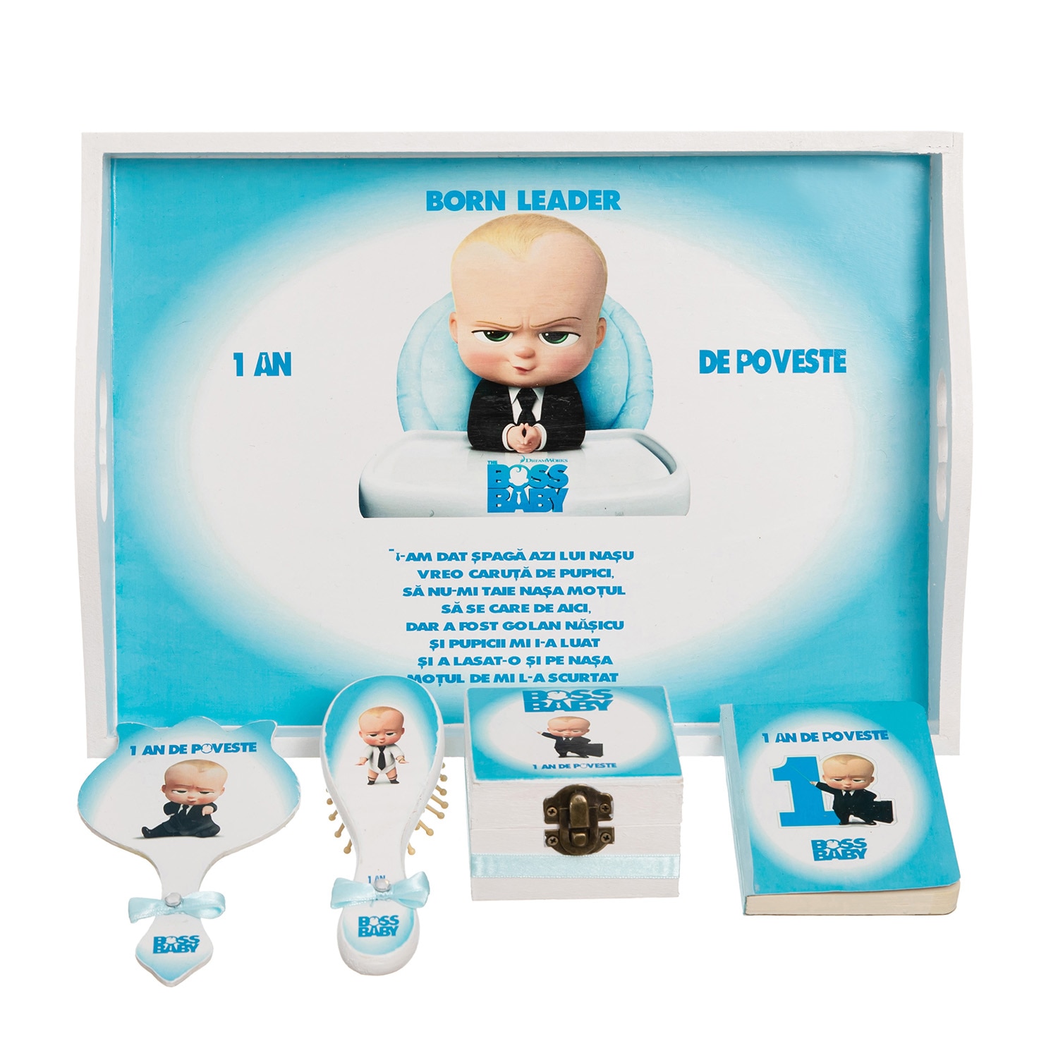Персонализирани аксесоари за бебе, Boss Baby, 7 броя, Име, Дата, Син ...
