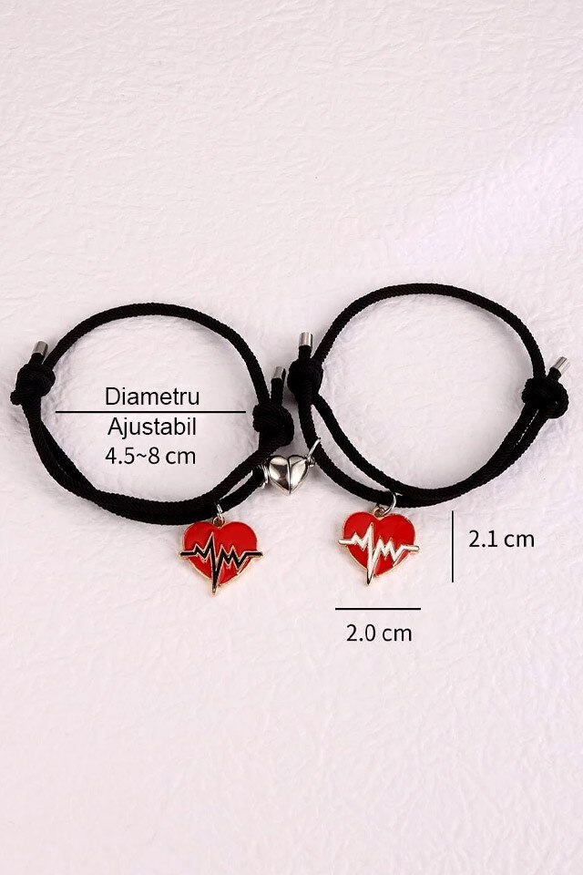 Set bratari pentru cupluri, love pulse alb/negru, prindere cu inima ...