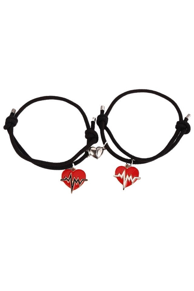 Set bratari pentru cupluri, love pulse alb/negru, prindere cu inima ...