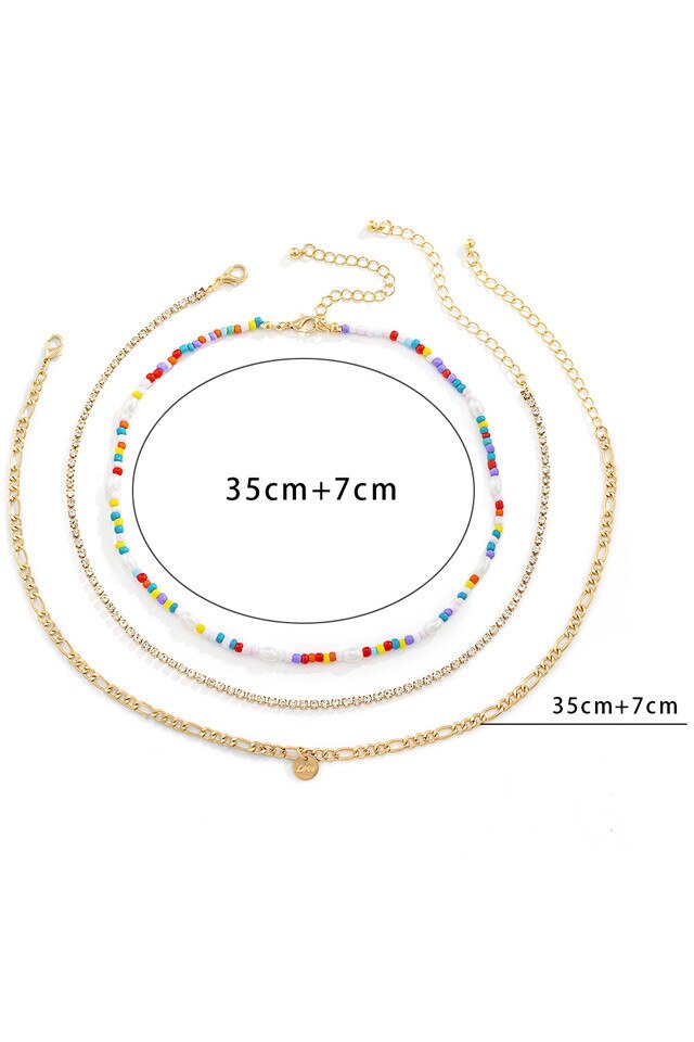Set trei coliere elegante, margelute colorate, sirag de cristale si ...