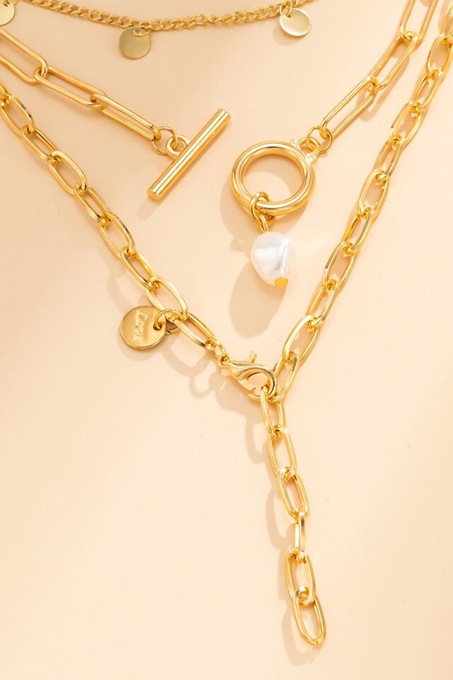 Set 3 coliere multilayer, lanturi masive de diverse modele, banuti si ...