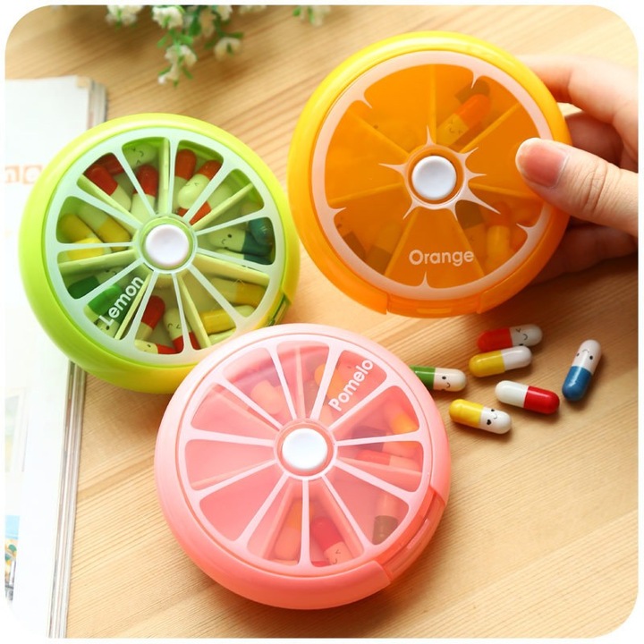 Set 3 cutii depozitare medicamente, rotative, 7 compartimente ...