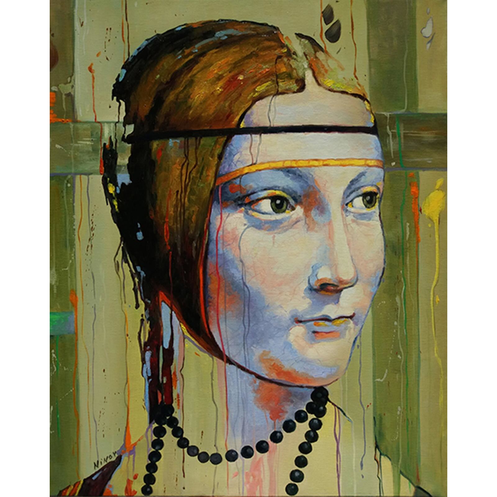 Set pictura pe numere ITA H&G, Doamna cu hermina, 40x50, Multicolor ...