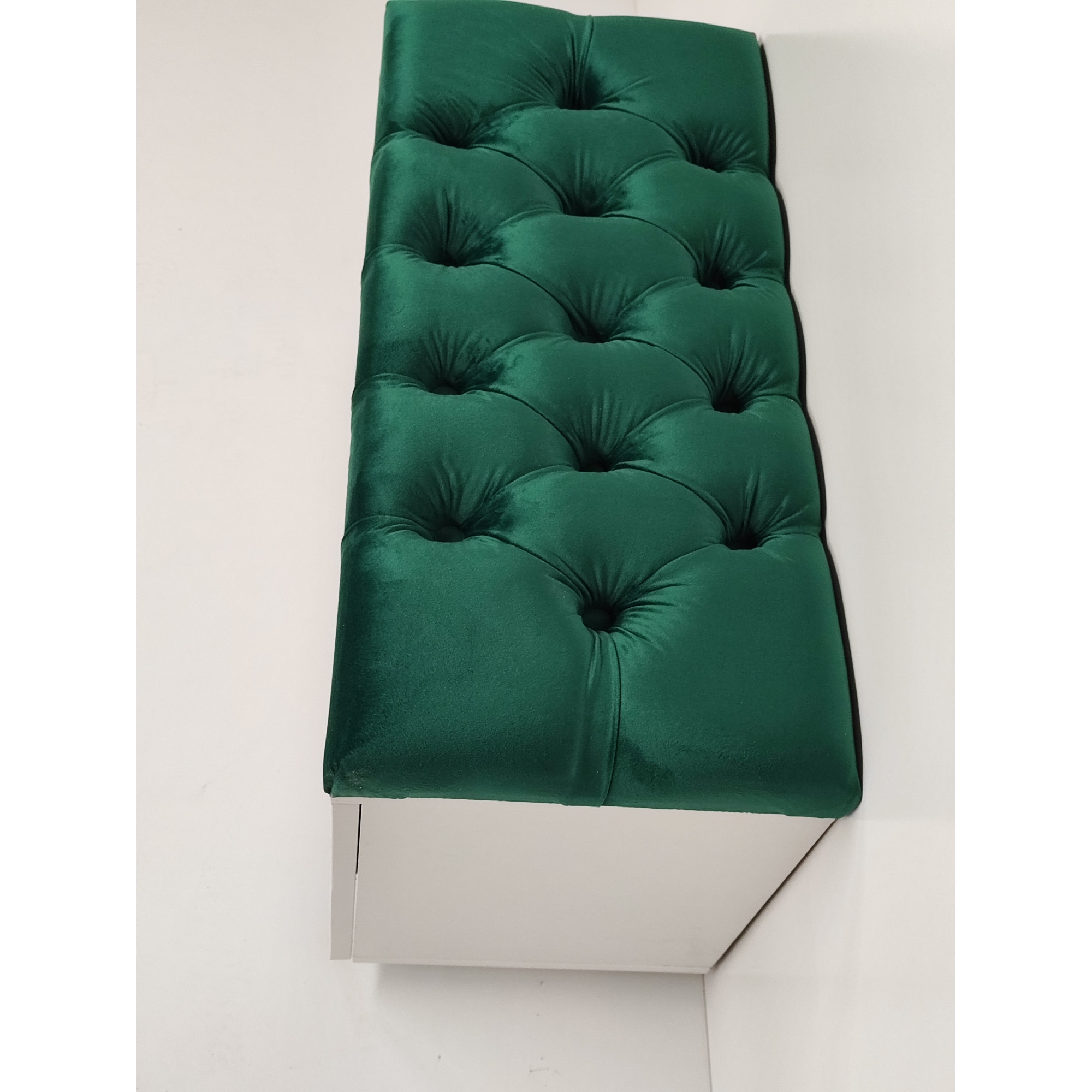 Pantofar tip bancuta tapitata, din pal melaminat alb/verde smarald, R&M ...