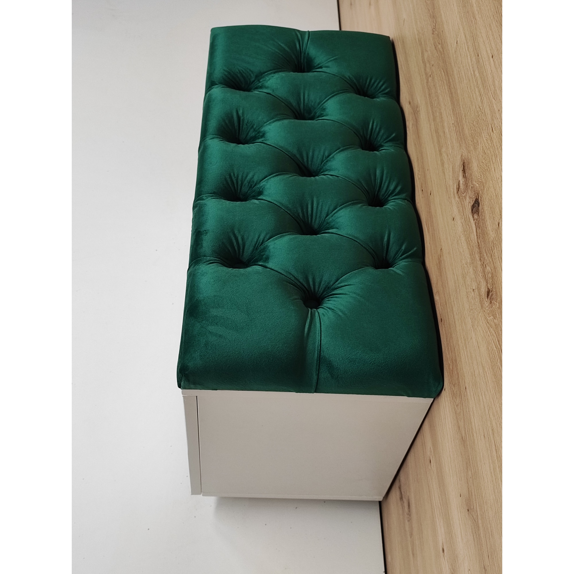 Pantofar tip bancuta tapitata, din pal melaminat alb/verde smarald, R&M ...